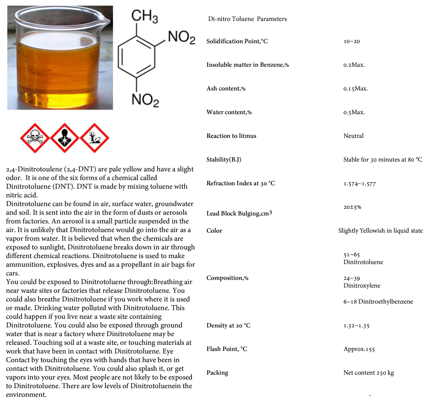 Dinitrotoulene(DNT) - Emulsified Explosive Ammonium Nitrate